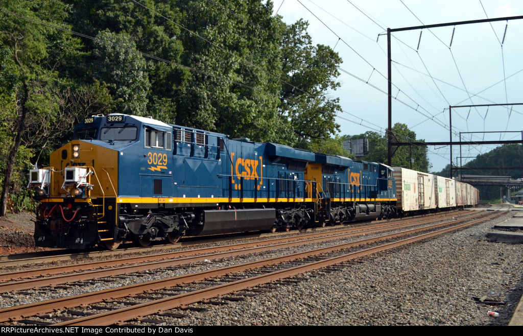 CSX ES44AH 3029 leads L740-27 with cameras upfront